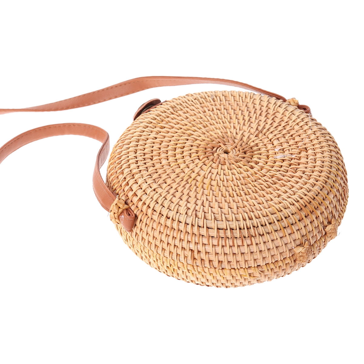 GOOHOCHY Backpack Round Rattan Straw Bag Casual Hand-woven Crafts ...
