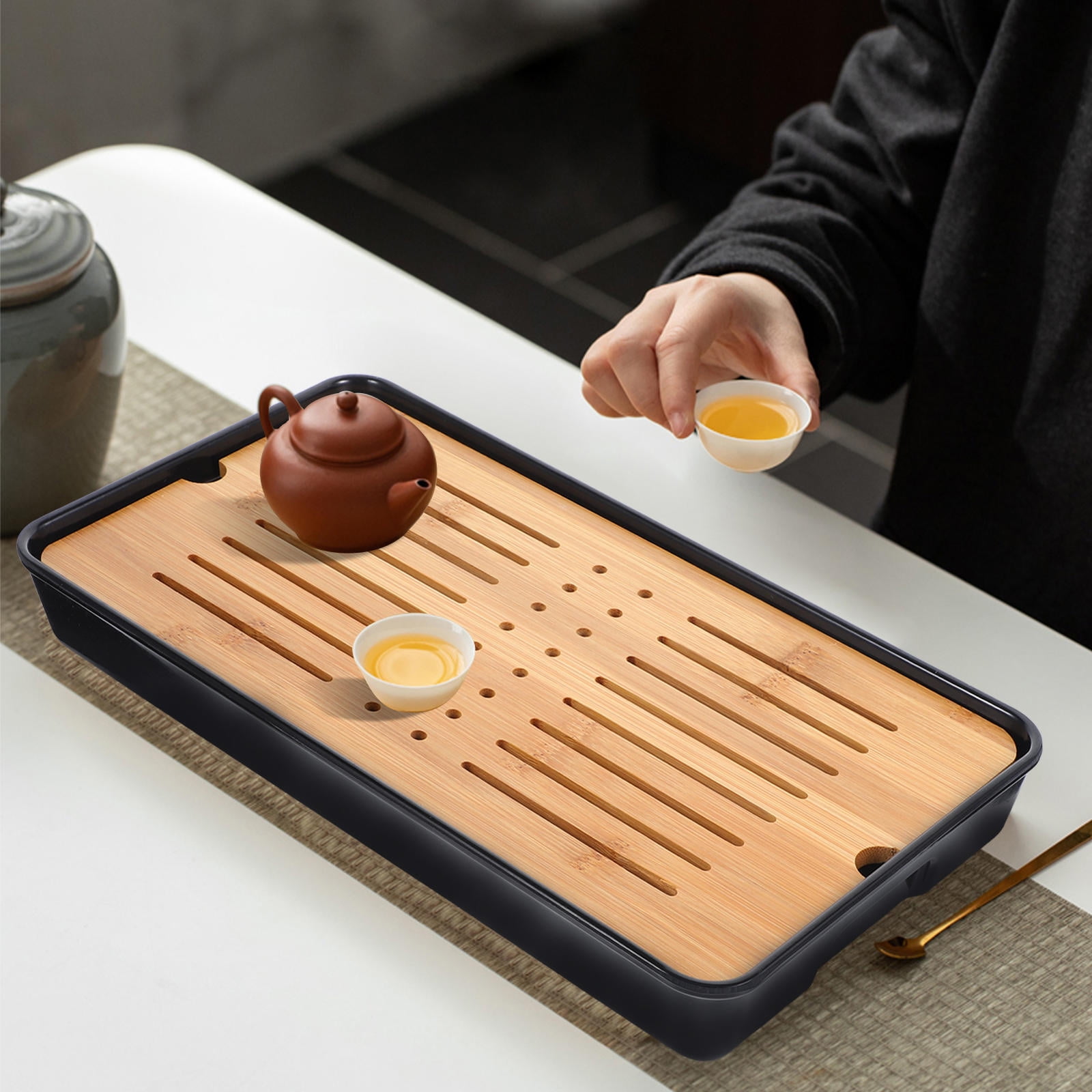 GOOHOCHY Bamboo Tea Tray Tea Set Drain Tray Kitchen Drain Tray Dish ...