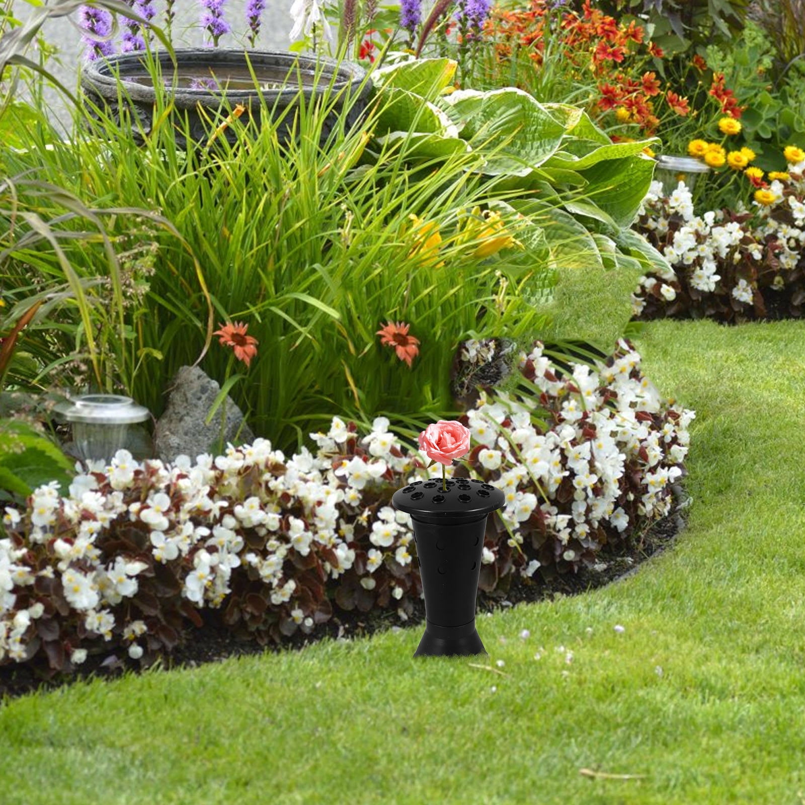 GOOHOCHY Black Cemetery Vase Artificial Flower Vase Memorial Floral ...