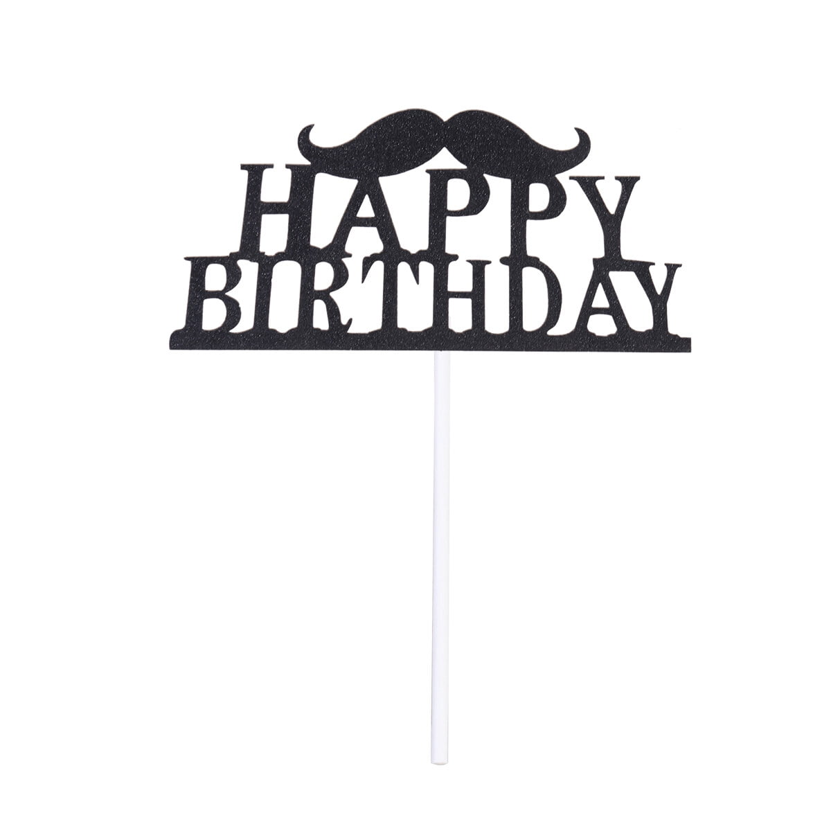 GOOHOCHY Black Glitter Mustache Happy Birthday Cake Topper 10pcs Paper ...