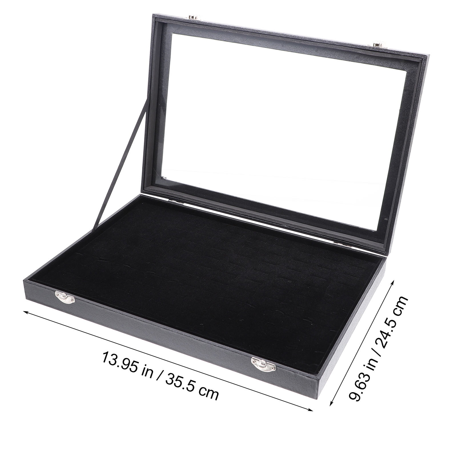 GOOHOCHY Black Ring Organizer with Glass Lid for Storage Use 100 Slots ...