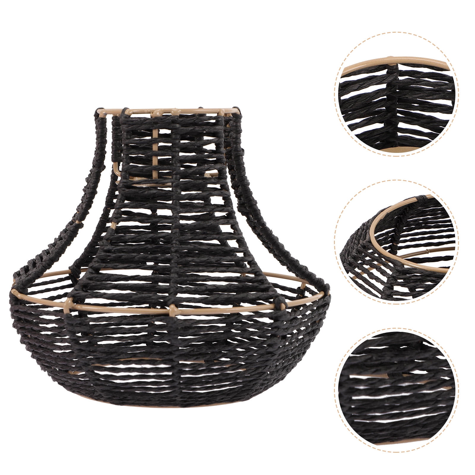 GOOHOCHY Black Woven 7 Inch Lamp Shade with Paper Rope and Metal Frame ...