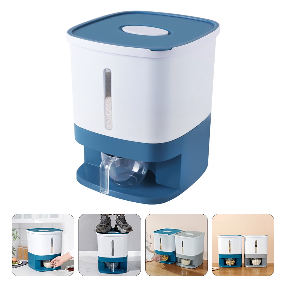 GOOHOCHY Blue Airtight Rice Storage Container with Clear Scale Panel ...