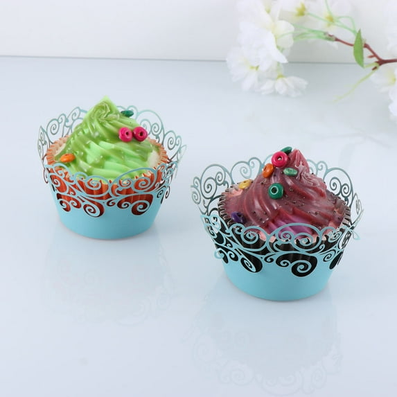 GOOHOCHY Blue Cake Cup Wrappers with Hollow Out Pattern for Decorating ...