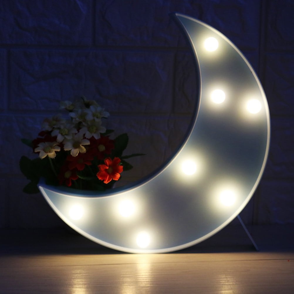 GOOHOCHY Blue LED Crescent Moon Shaped Marquee Sign Light with 8 LEDs ...