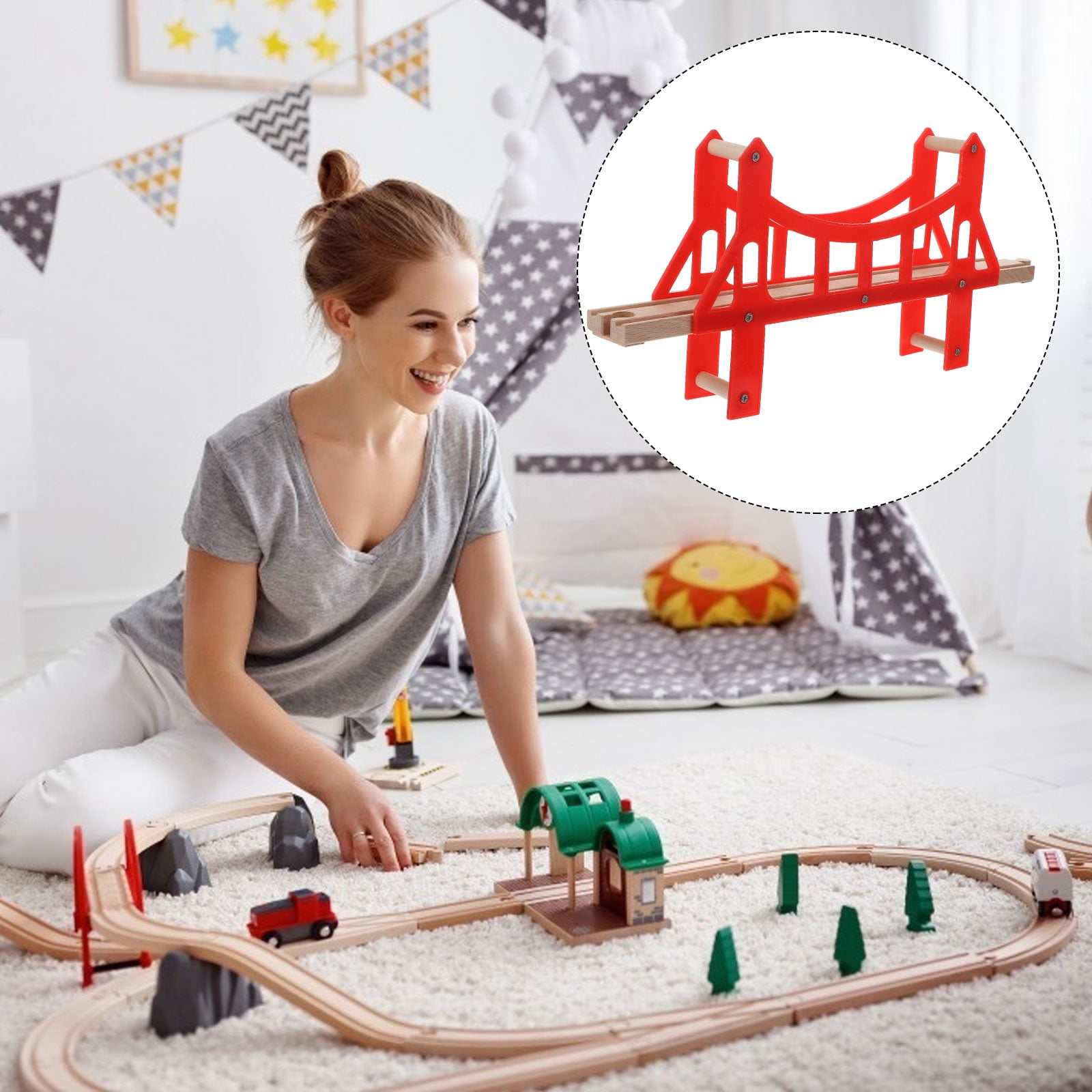 FUTUREORYY Train Tracks Bridge Wooden Trains Bridge Toy Wood Color 1Pcs ...