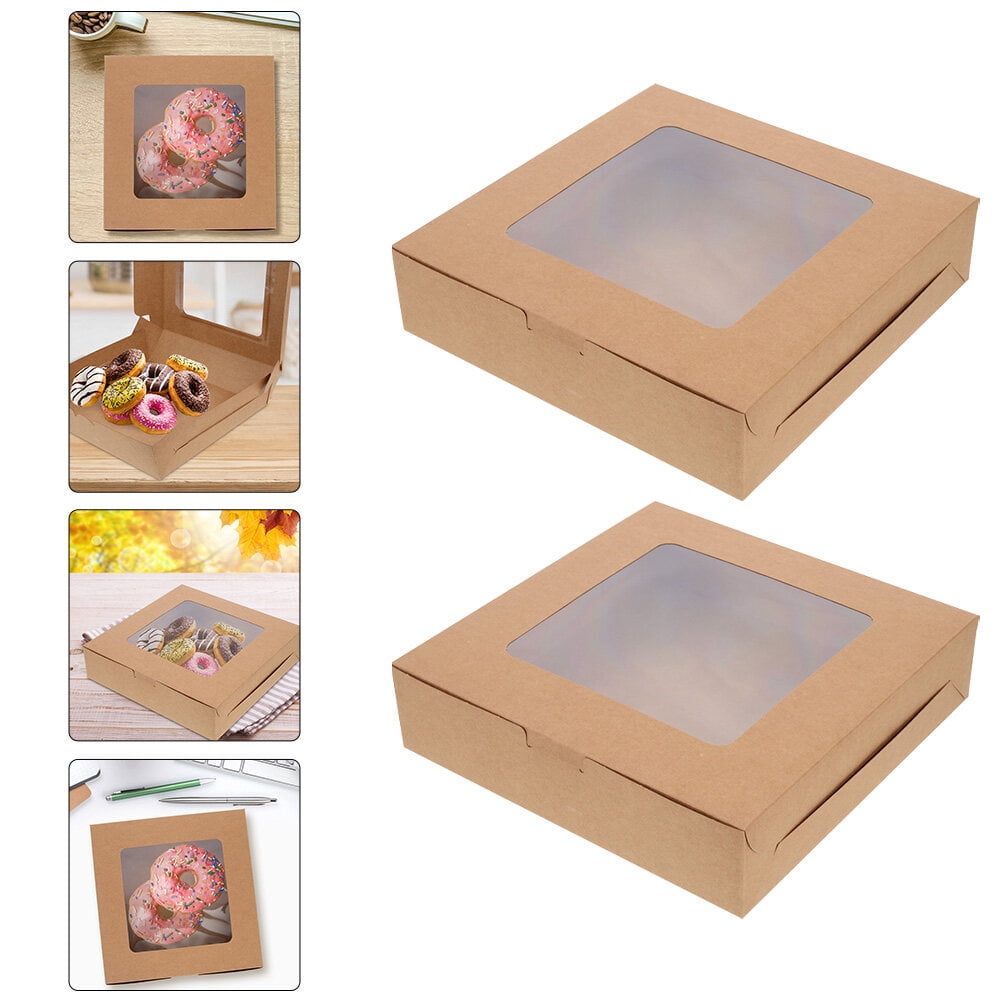 GOOHOCHY Brown Paper Bakery Boxes with Transparent Window for Storage ...