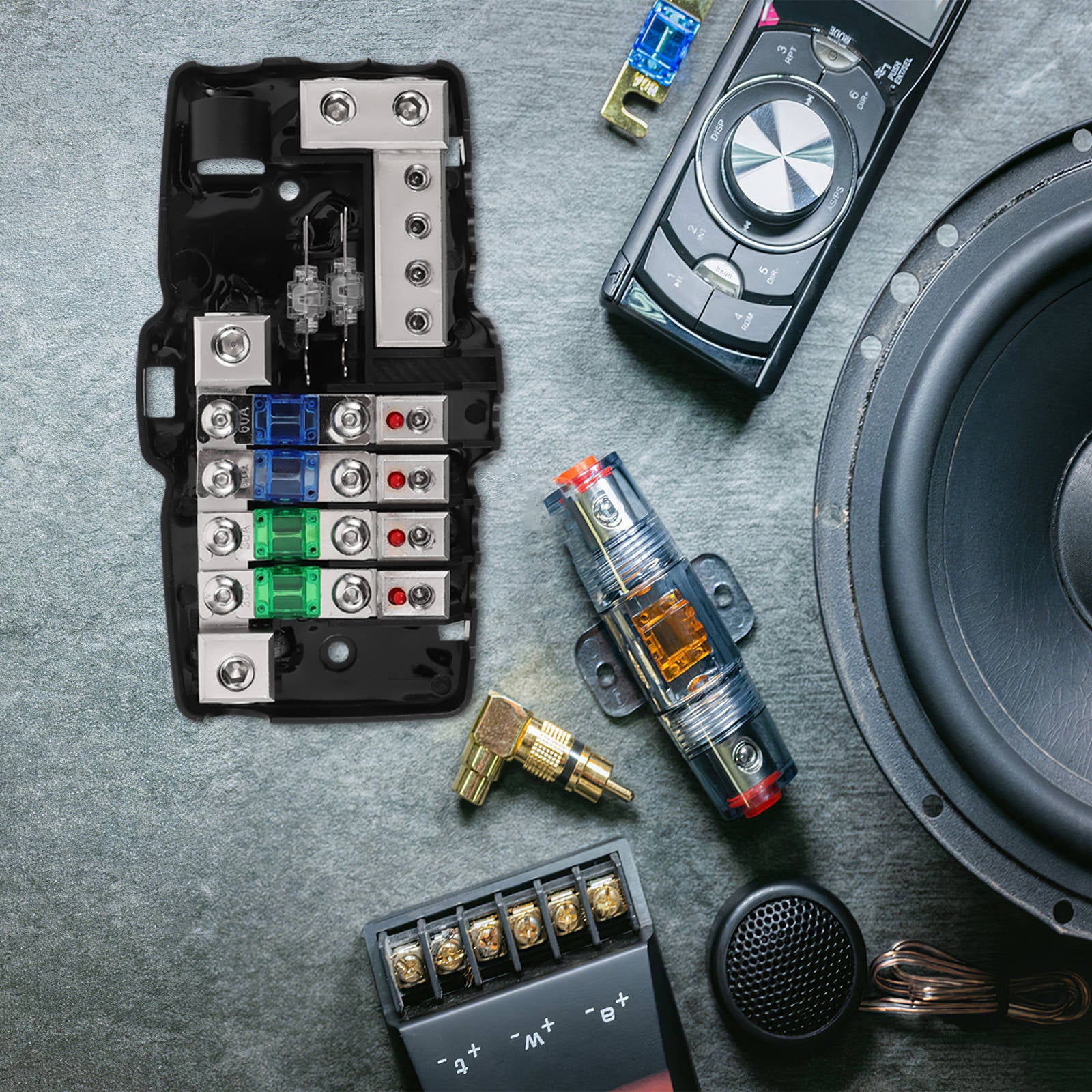 GOOHOCHY Car Audio Fuse Holder For Automotive Multi-Functional Fuse Distribution Four-Way Fuse ...