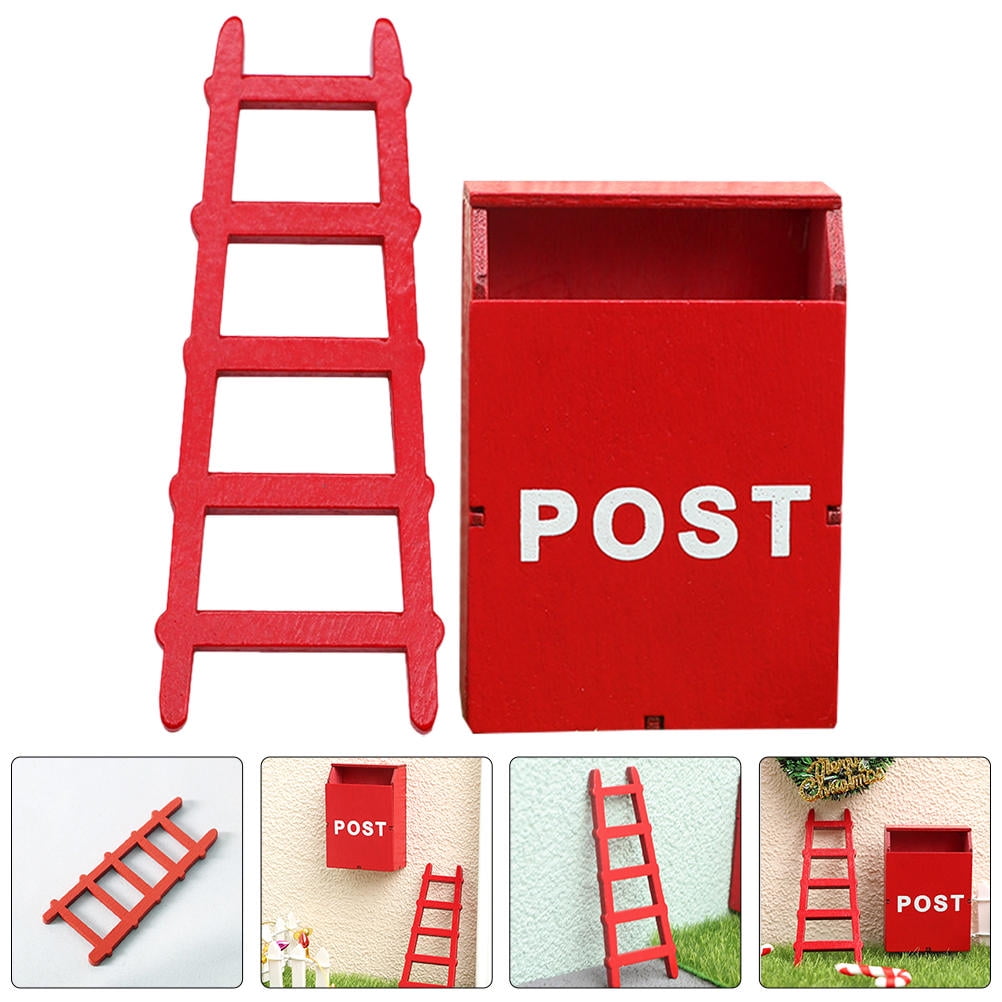 GOOHOCHY Charming Red Wooden Mini Mailbox and Ladder Decor for Kids to ...