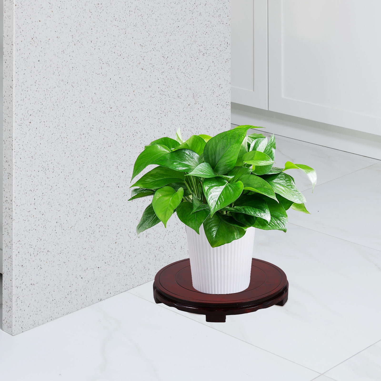 GOOHOCHY Chinese Wooden Base Round Carved Vase Plant Buddha Display ...