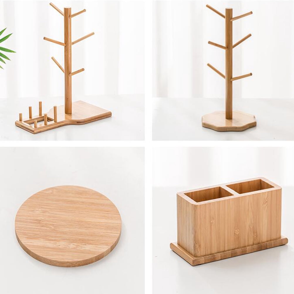 GOOHOCHY Coffee Cup Holder Set Bamboo Mug Rack and Spoon Storage Box ...