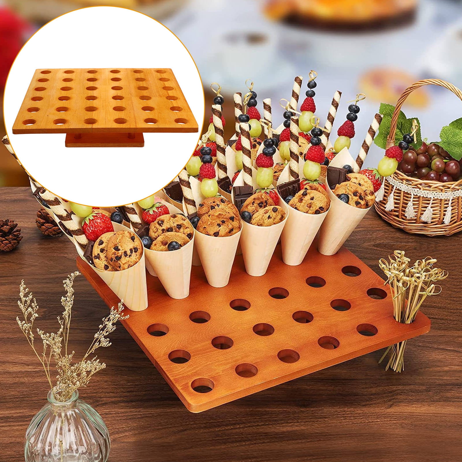 ADDHAT Ice Cream Cone Racks Wood Storage Ice Cream Shop 1Set 13.1X13 ...