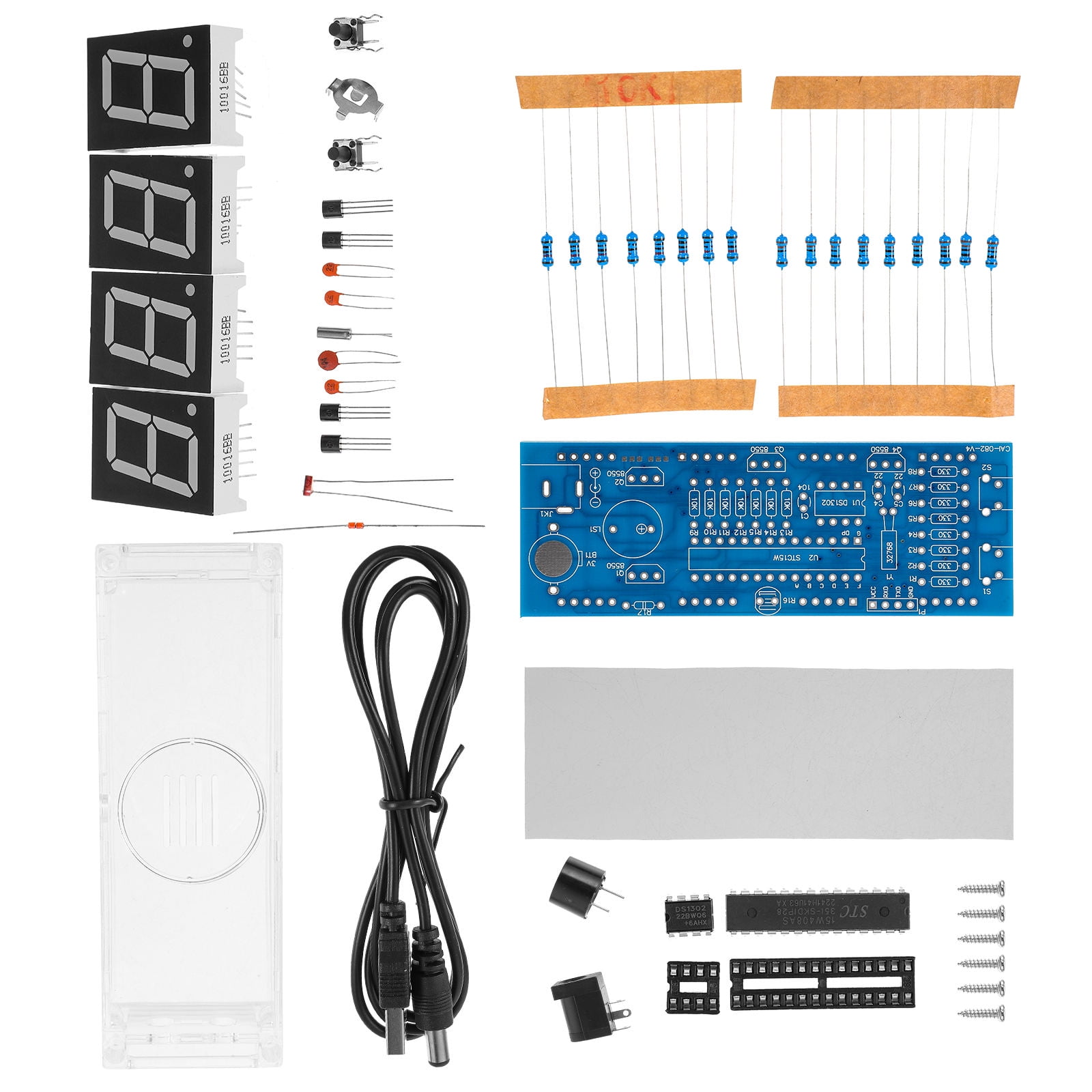 GOOHOCHY DIY Digital Clock Kit with Blue LED Display for Time Keeping Using SCM Microchip ...