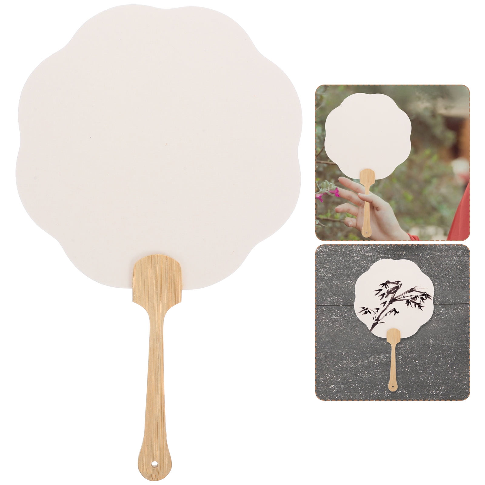 GOOHOCHY DIY Handheld Paper Fan for Crafts with Wood Detail White Color ...