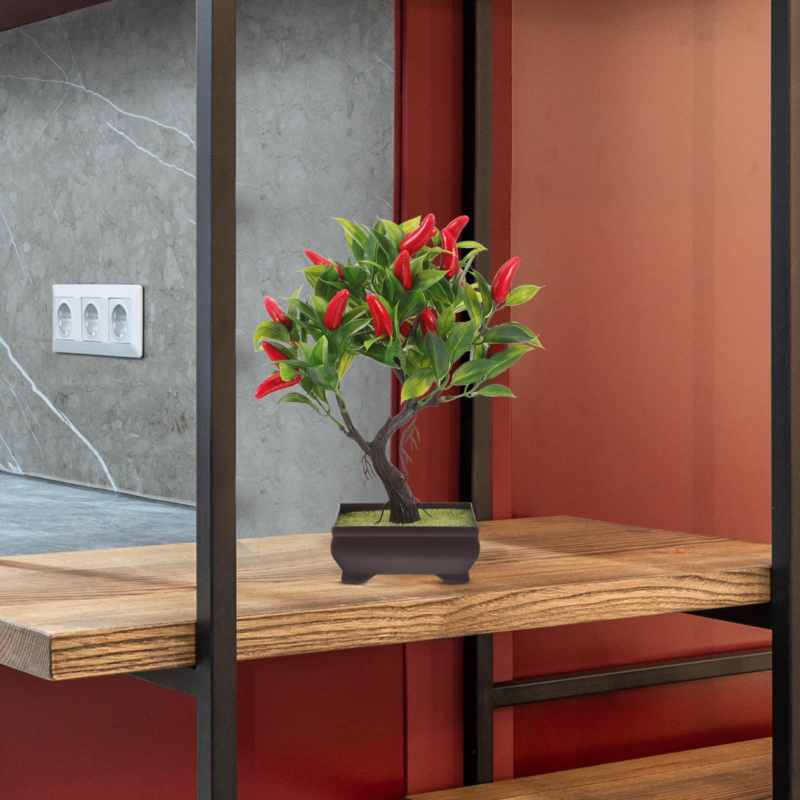 GOOHOCHY Desktop Fake Chili Tree Realistic Bonsai Plant Artificial ...