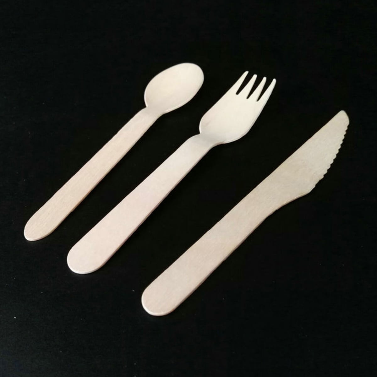 GOOHOCHY Disposable Wood Fork and Spoon Set for Camping Beige ...