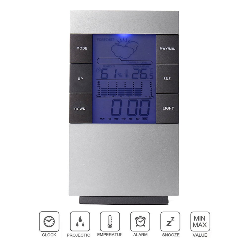 GOOHOCHY Electronic Temperature and Humidity Meter Indoor Alarm Clock ...