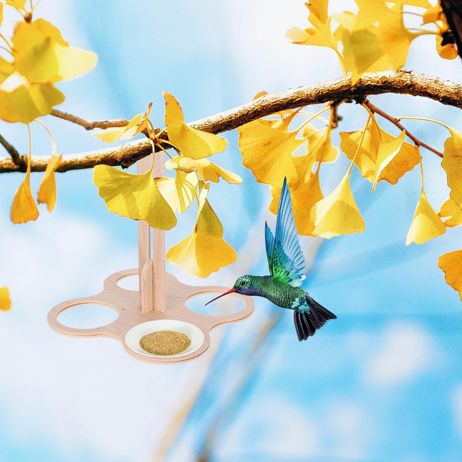 GOOHOCHY Garden Hanging Bird Feeder Wooden 4 Slot Bird Water and Food ...