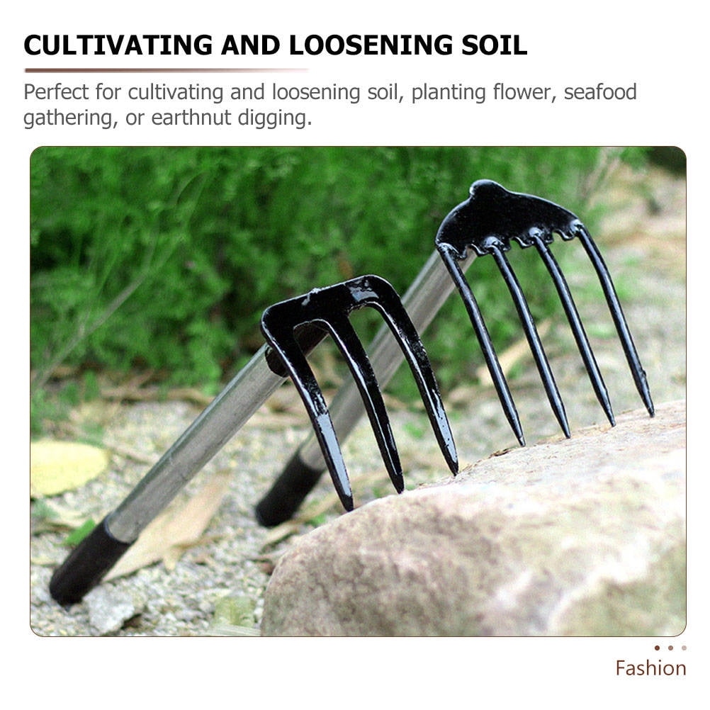 GOOHOCHY Garden Rake with 4Tooth Steel Design for Loosening Soil and ...