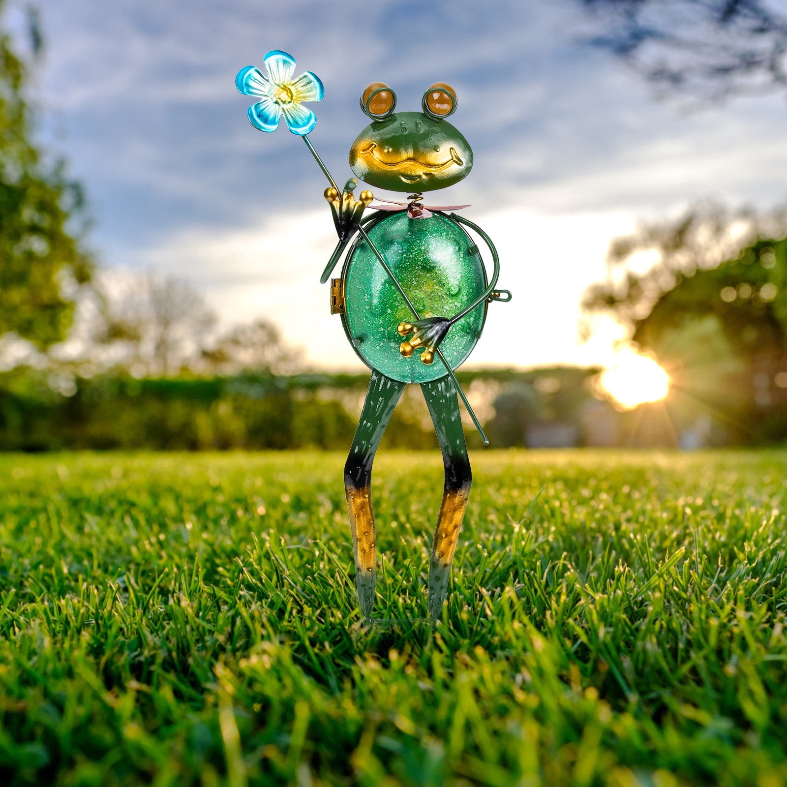 GOOHOCHY Frog Garden Solar Light Outdoor 1Pack 13.4x4.7in Green Iron ...