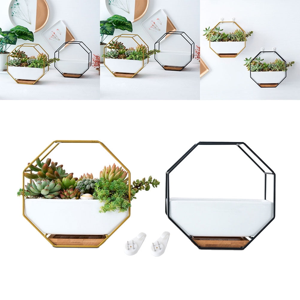 GOOHOCHY Geometric Planter Pot with Octagonal Metal Frame and Bamboo ...