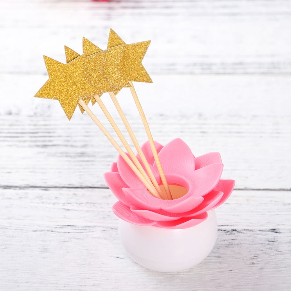GOOHOCHY Golden Glitter Star Cake Toppers for Birthday EVA and Wood 36 ...