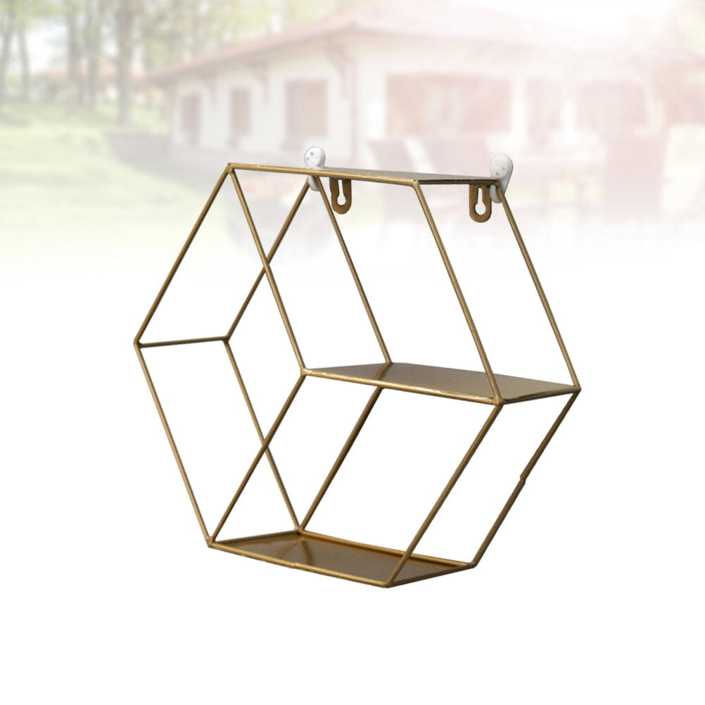 GOOHOCHY Golden Hexagon Storage Rack Made of Wood and Iron for Stylish ...