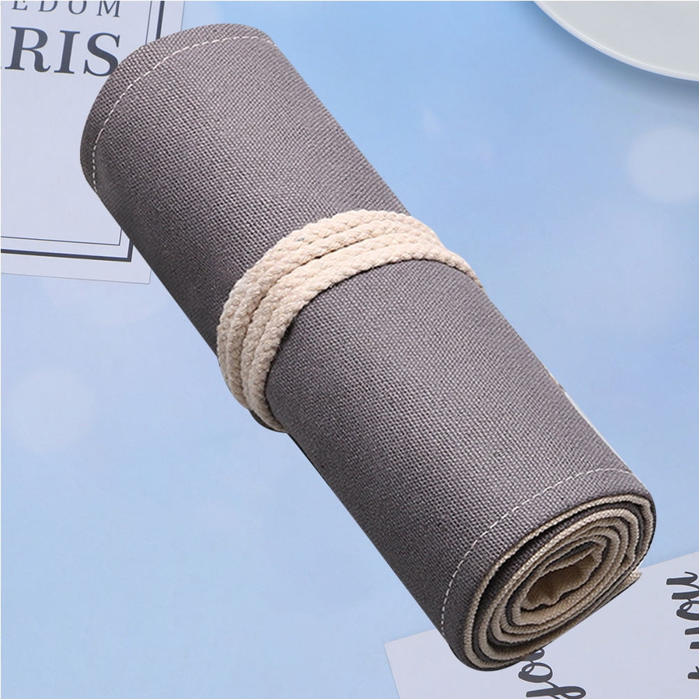 GOOHOCHY Grey Canvas Rolling Pencil Holder with Buckle Design for ...