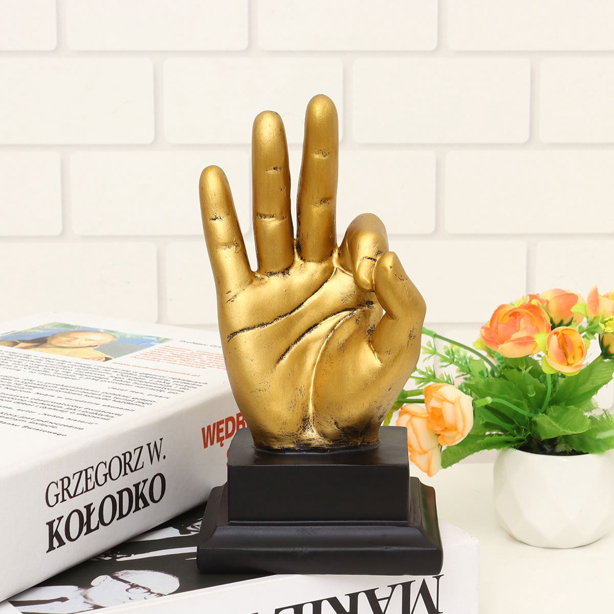 GOOHOCHY Hand Gesture Figurines Ornaments Retro Decor Antique Golden ...