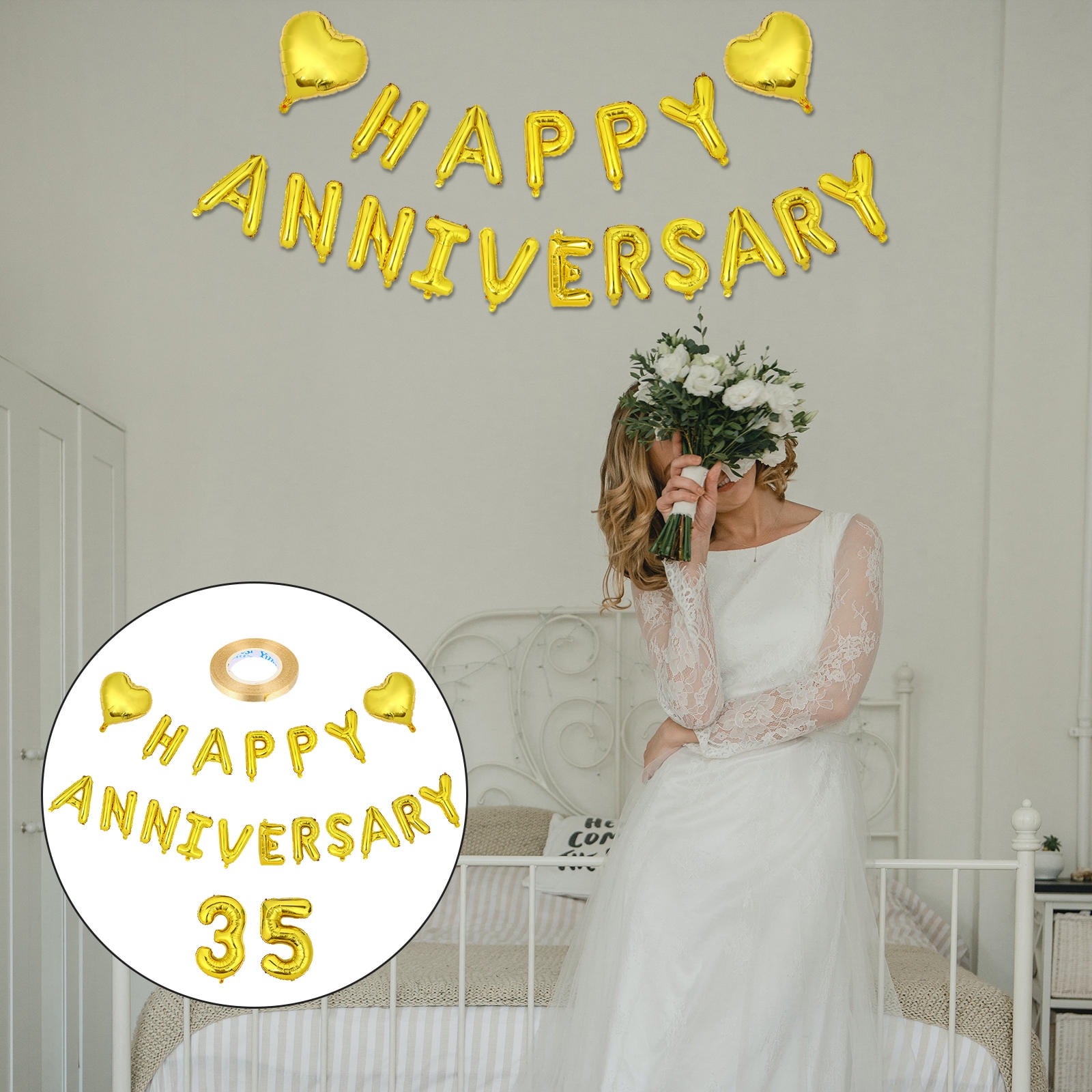 GOOHOCHY Happy 35 Anniversary Balloon Foil Gold Number Balloons ...