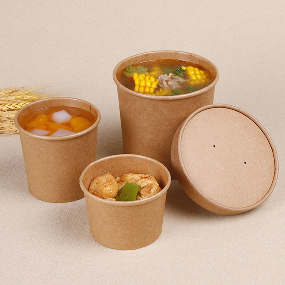 GOOHOCHY Kraft Paper Soup Cup 12 Oz Disposable Beige TakeOut Food ...