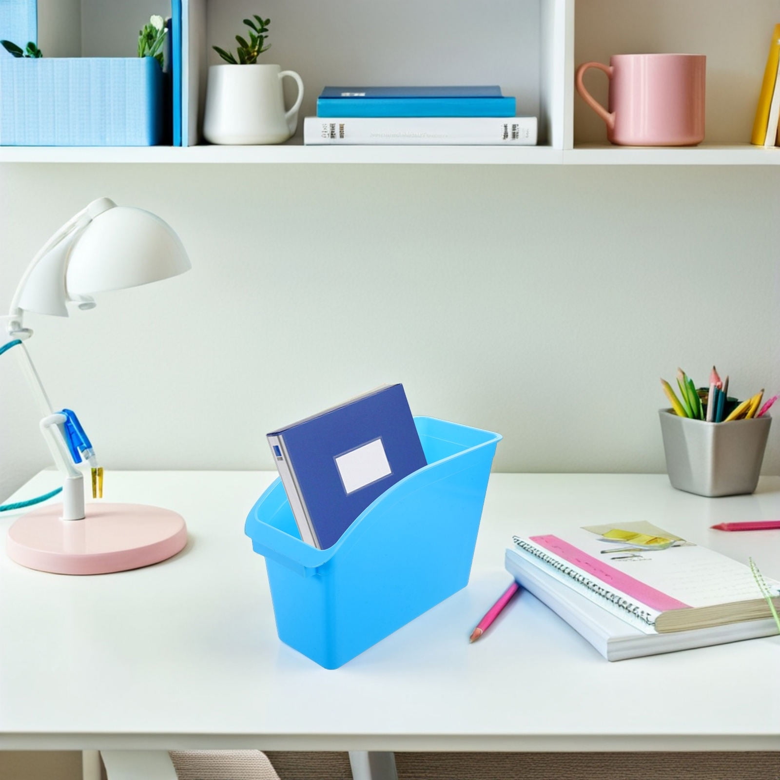 GETAJGHSD Blue Plastic Large Recycling Bin Desktop Trash Can for Office ...