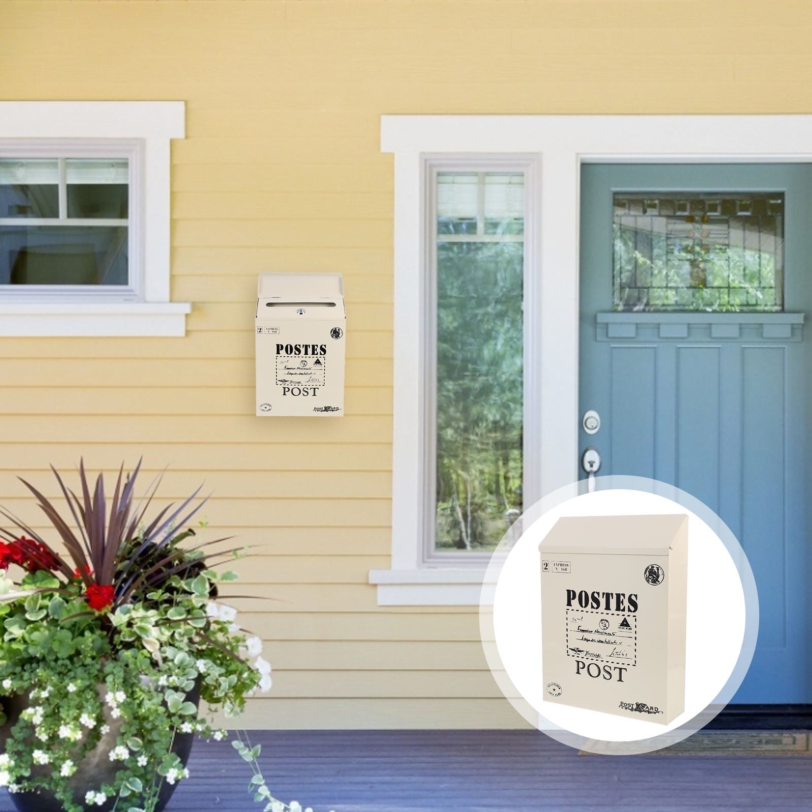 GOOHOCHY Locking Letter Box Vintage Mailbox Wall Mount Postal Letter ...