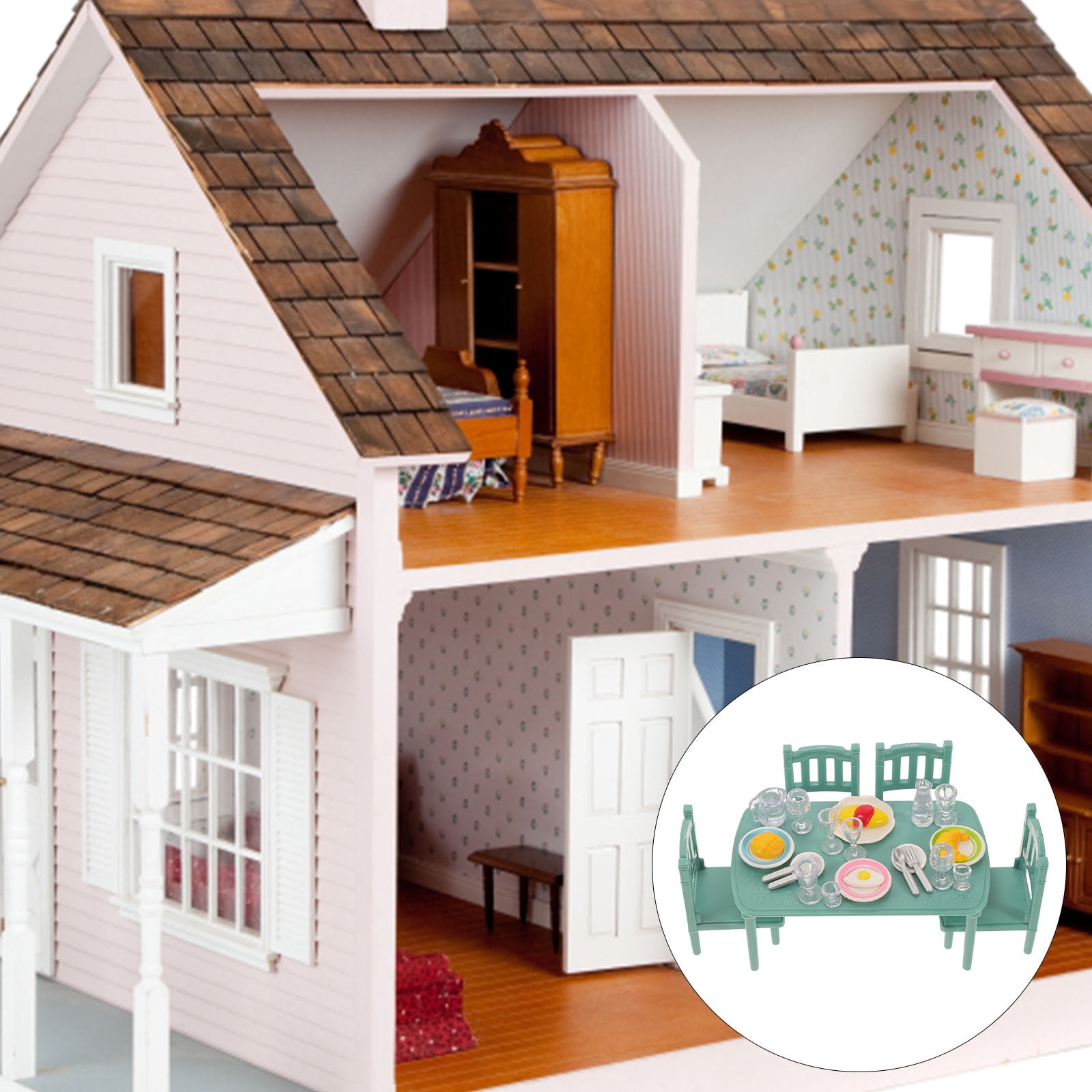 GOOHOCHY Mini Dining Table and Chair Set for Dollhouse Decor Plastic ...