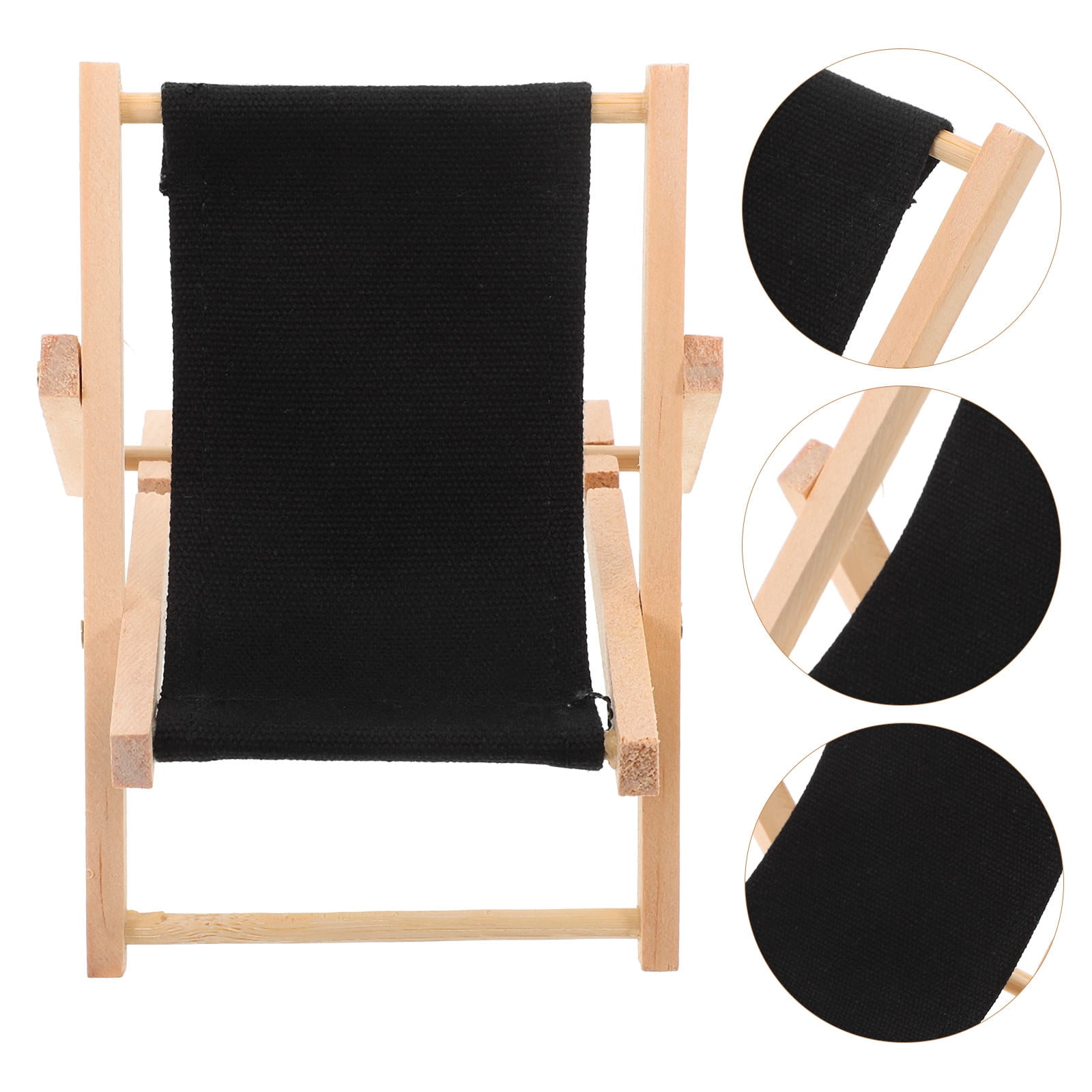 GOOHOCHY Miniature Beach Chair Model for Decoration Black Color Wooden ...