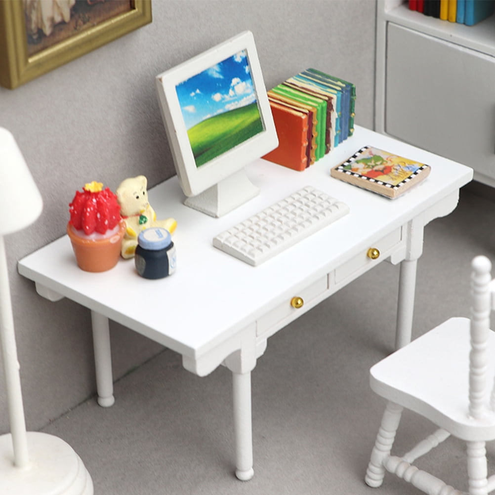 GOOHOCHY Miniature Desk Model 1 Set White Wooden Decorative Educational ...