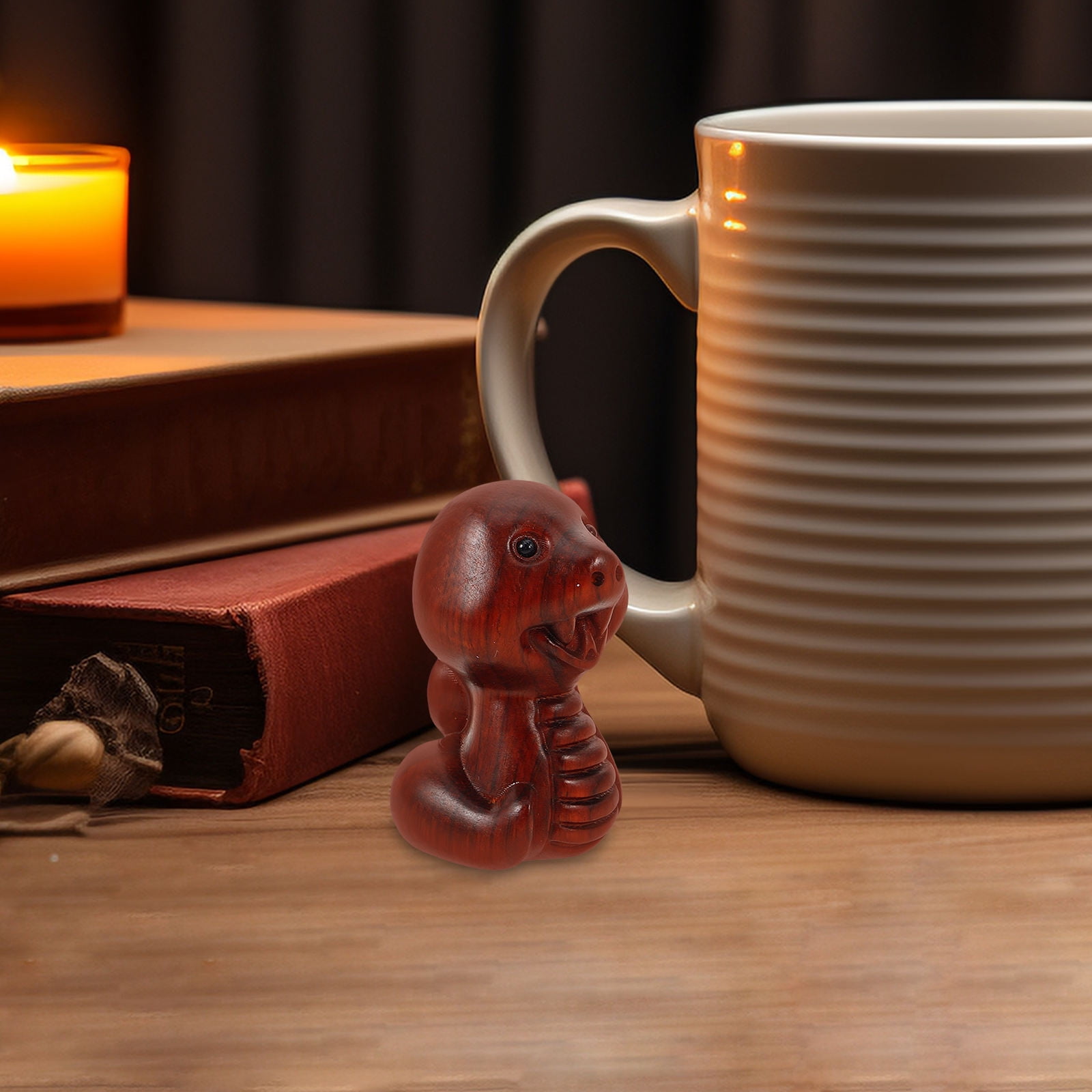 GOOHOCHY Miniature Wooden Snake Statue Mini Snake Figurine Carving Wood ...