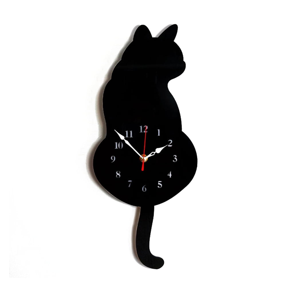 GOOHOCHY Modern Acrylic Wall Mute Wall Clock Shaking Tail Cat Call Clock Frameless Silent Room ...