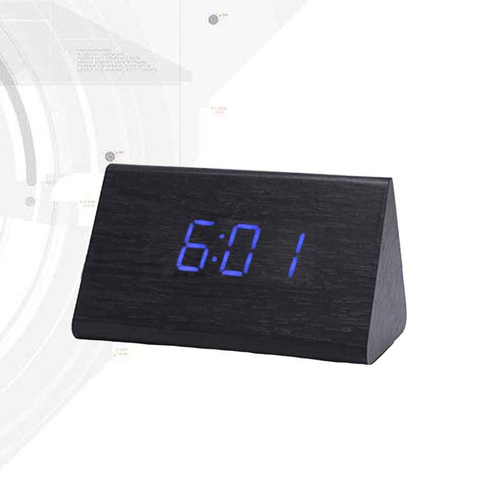 GOOHOCHY Modern Triangle LED Wooden Alarm Clock Classical Digital Sound ...