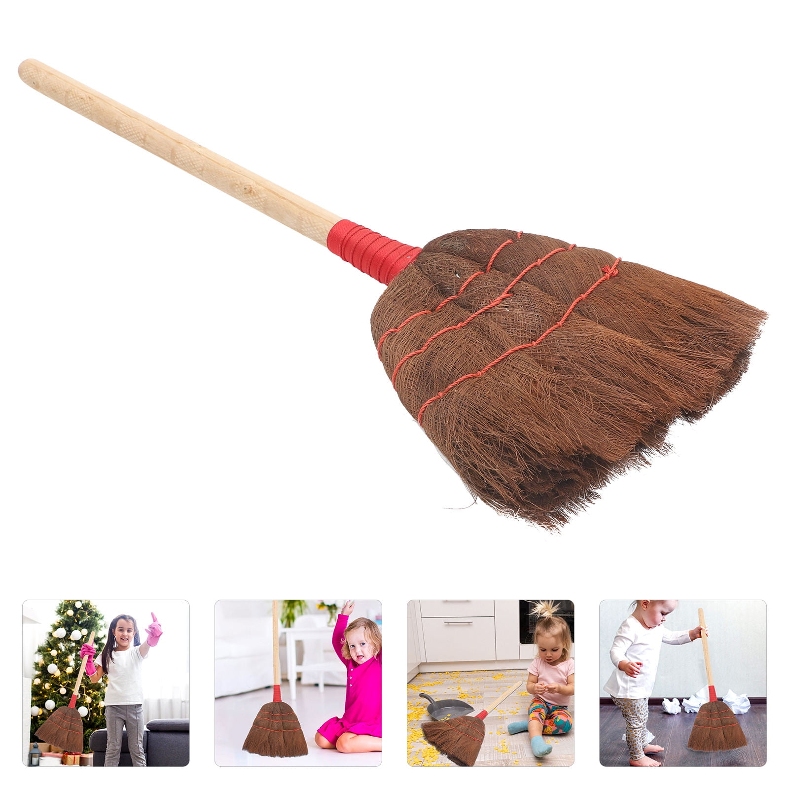 GOOHOCHY Natural Broom for Home Cleaning with Wood Handle and Durable ...