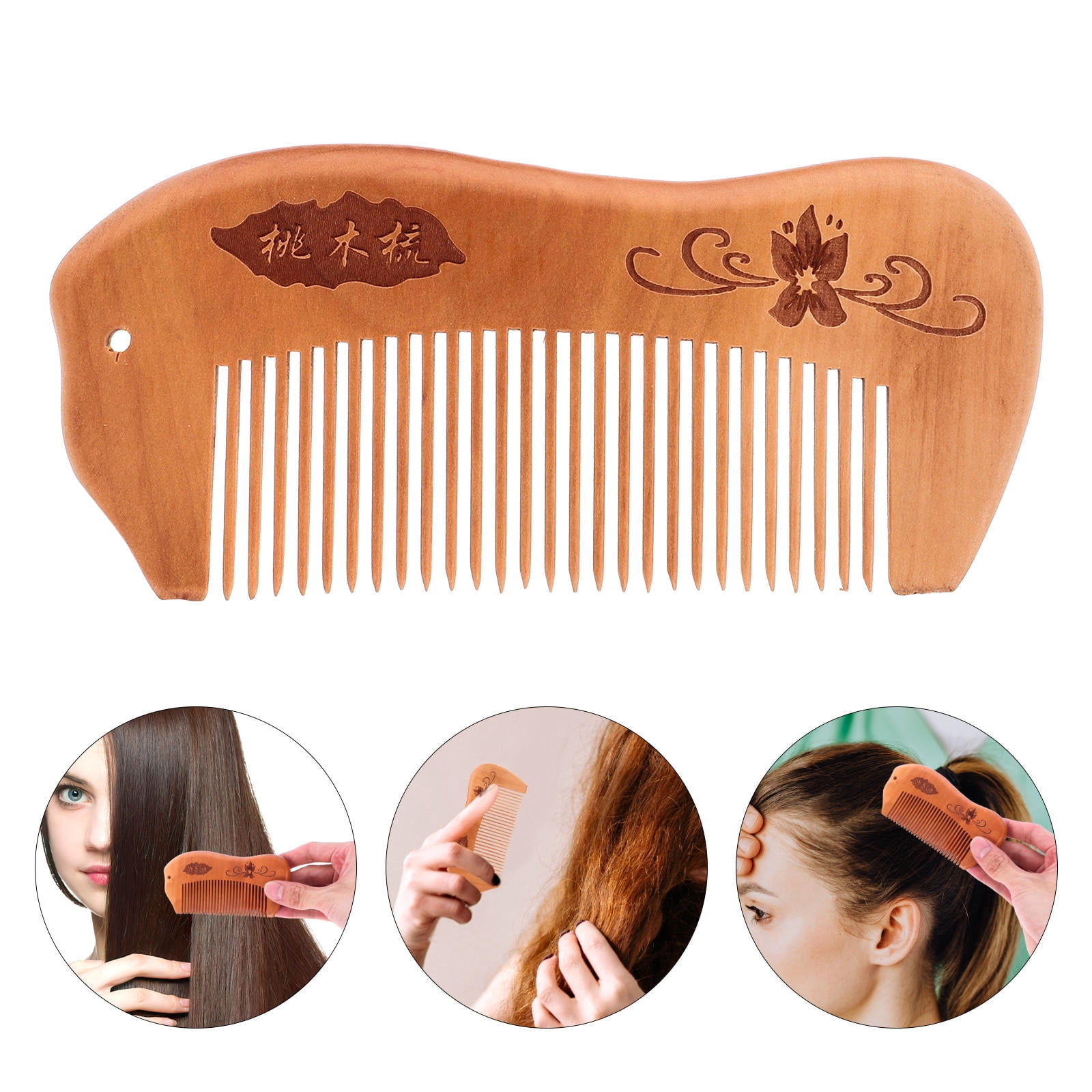 GOOHOCHY Peach Wood Hair Comb for Women with Smooth Surface and Fish ...