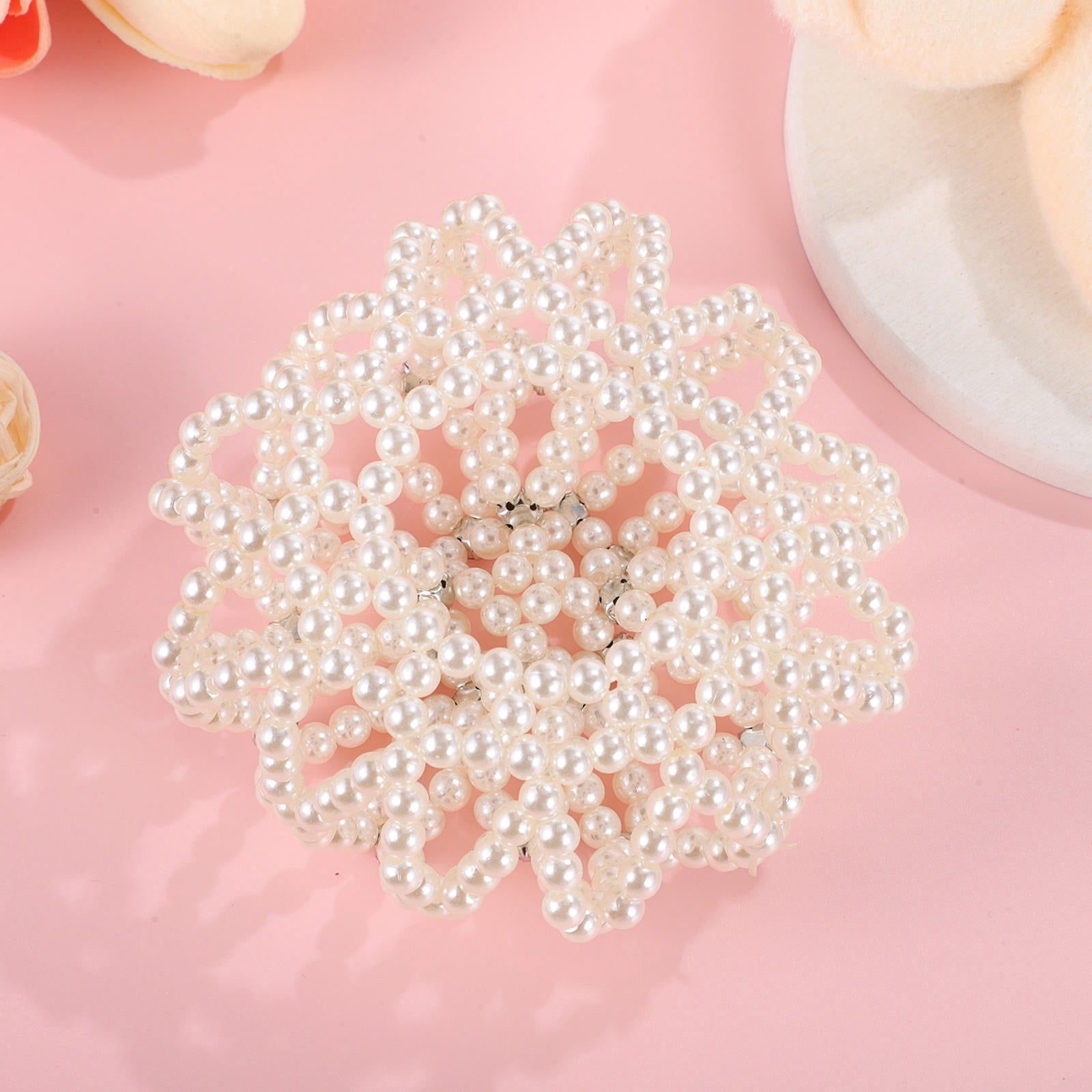 GOOHOCHY Pearl Diamond Hair Net Gymnastics Hairnet Handmade Crochet ...