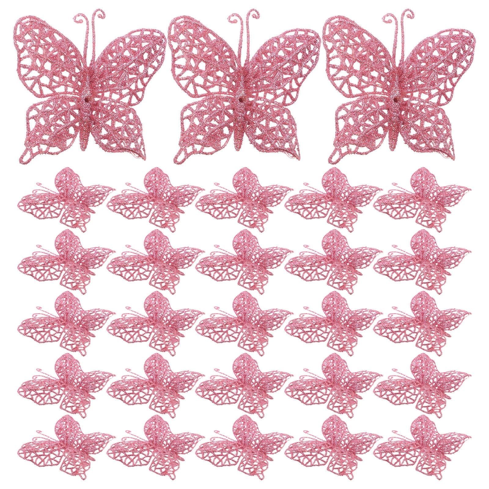 GOOHOCHY Pink Glitter Plastic Butterflies for Christmas Tree Decor and ...