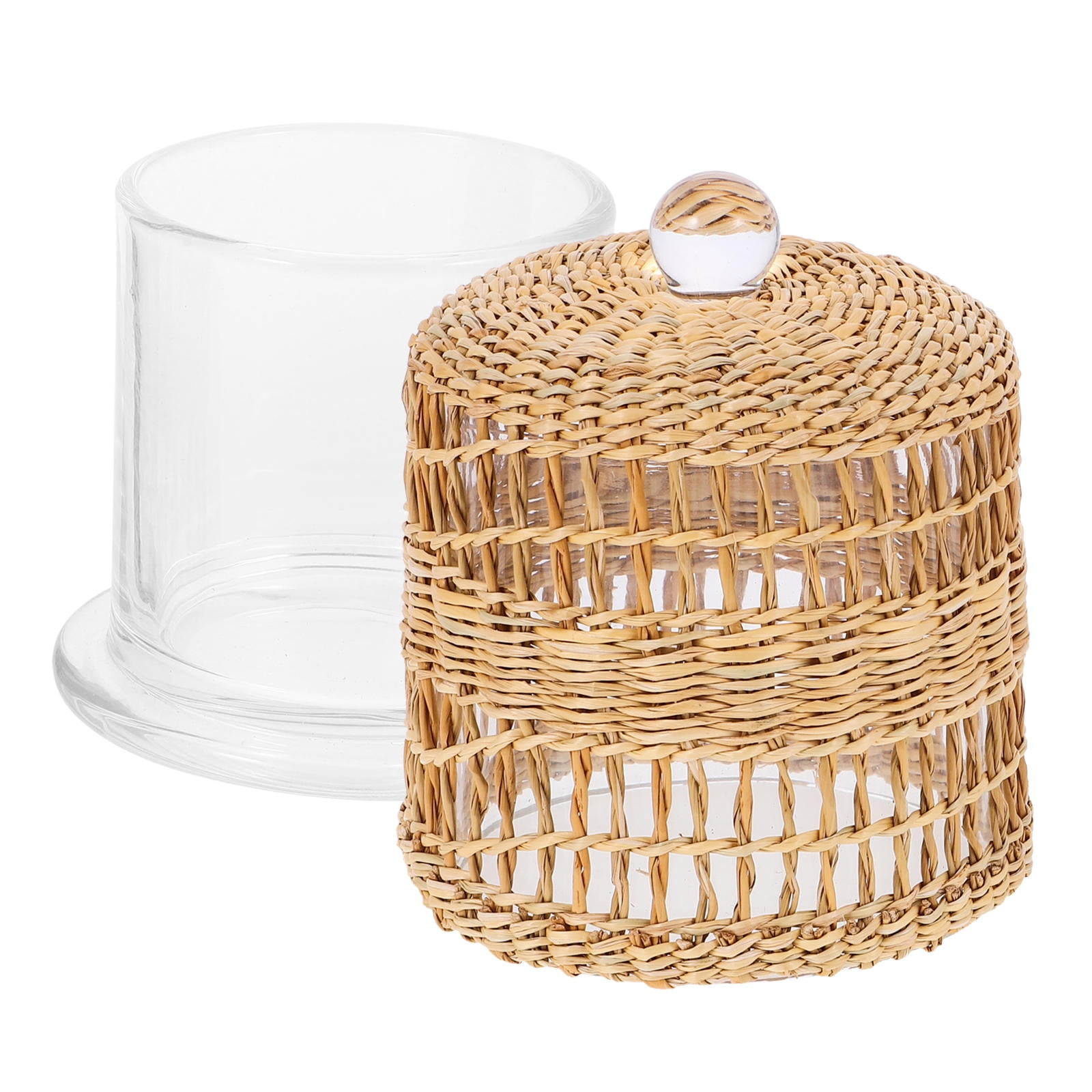 GOOHOCHY Rattan Wrapped Glass Candle Cover for Candle Light Brown Straw ...
