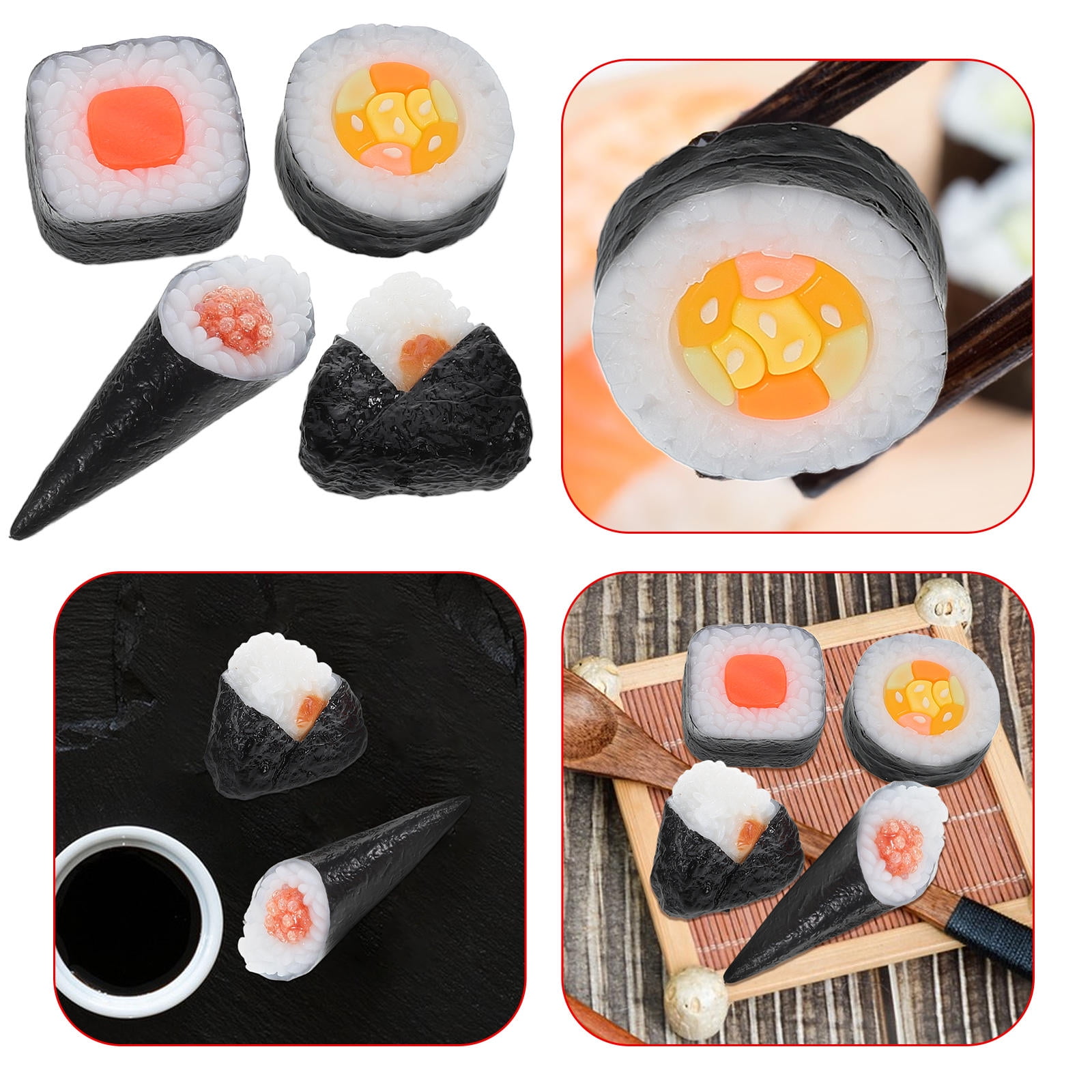 GOOHOCHY Realistic Fake Sushi Models Set of 4 PVC Material for ...