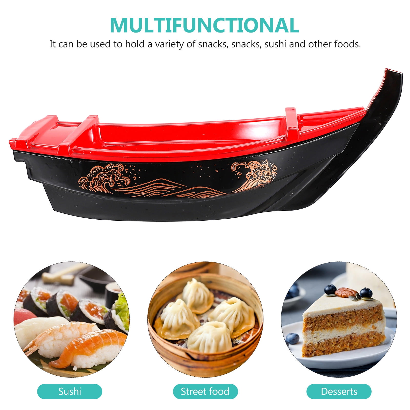 GOOHOCHY Red Sushi Boat Plate for Serving and Holding Sushi Sashimi ...