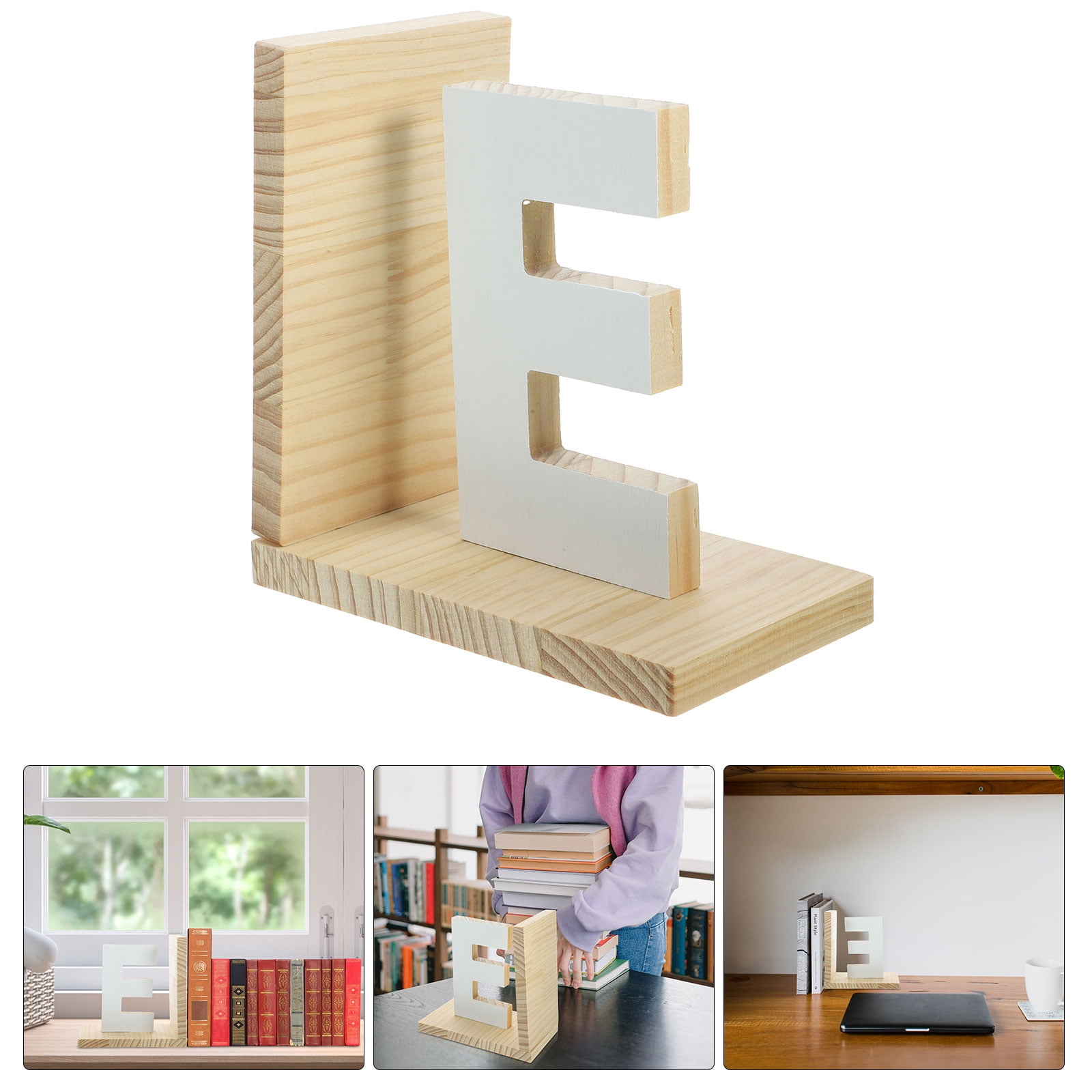 GOOHOCHY Reusable Book Holder Wooden Book End File Organizer in Letter ...