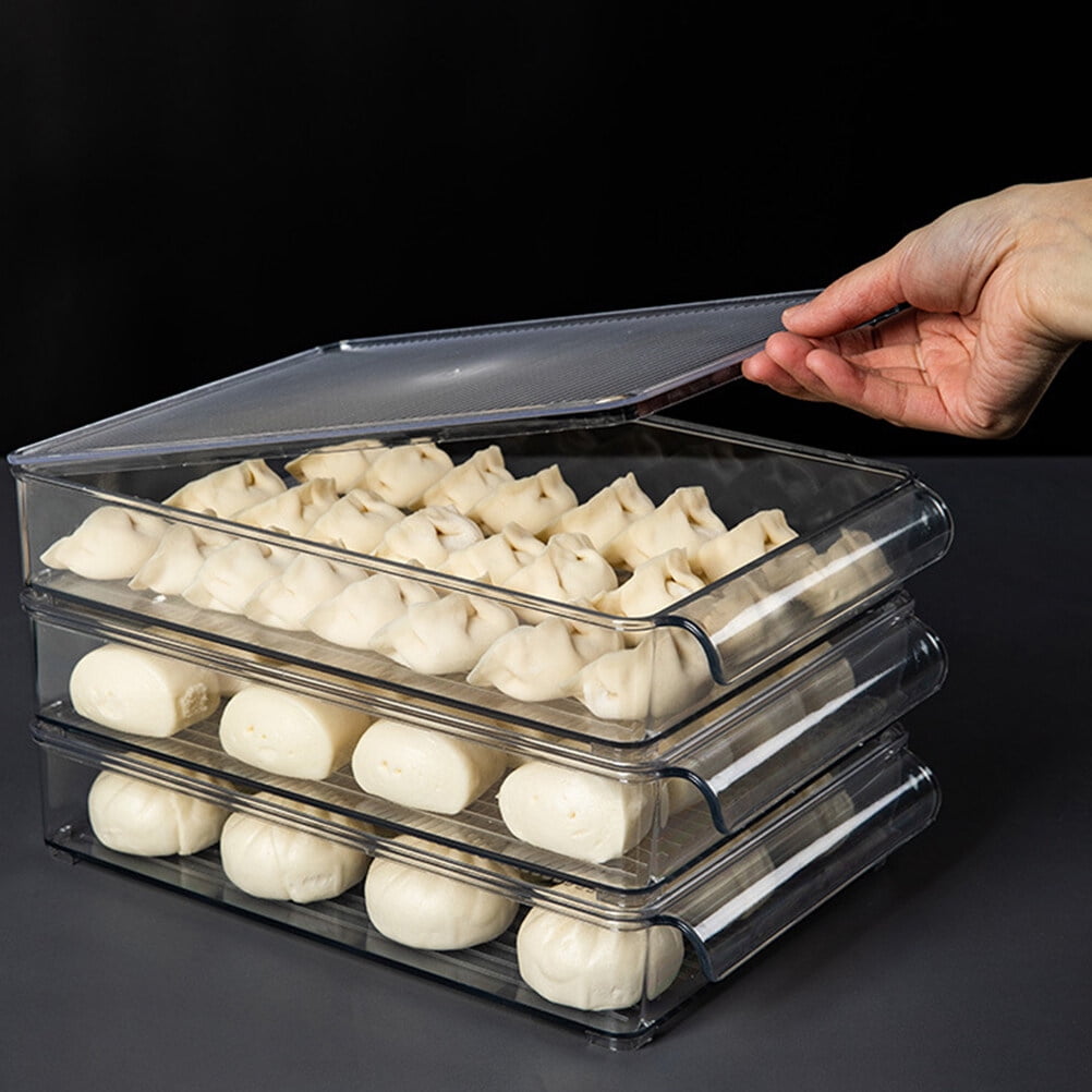 GOOHOCHY Reusable Plastic Dumplings Storage Rack with Lid for Fridge ...