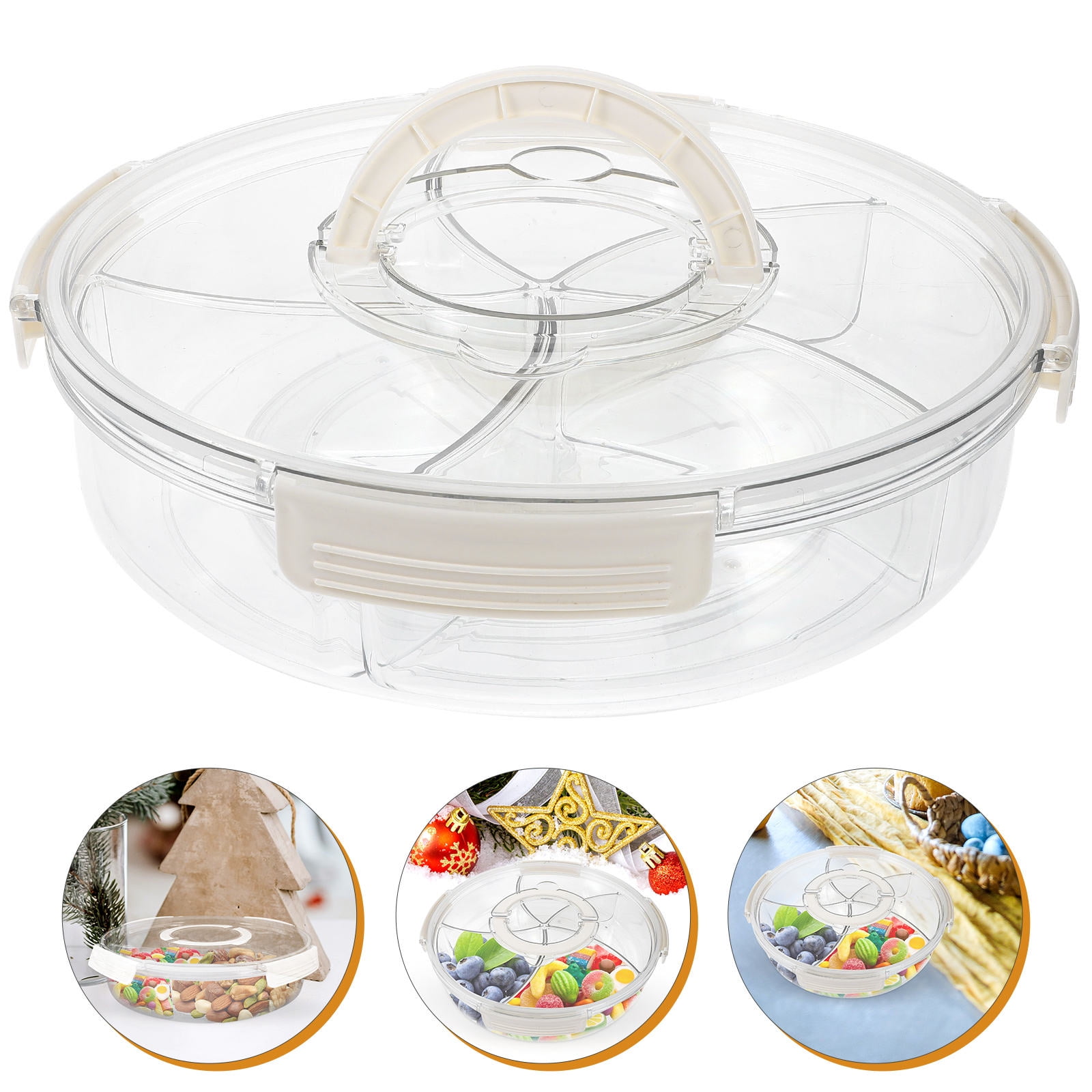 GOOHOCHY Rotatable Food Storage Tray Reusable Snacks Plate Clear Lid ...