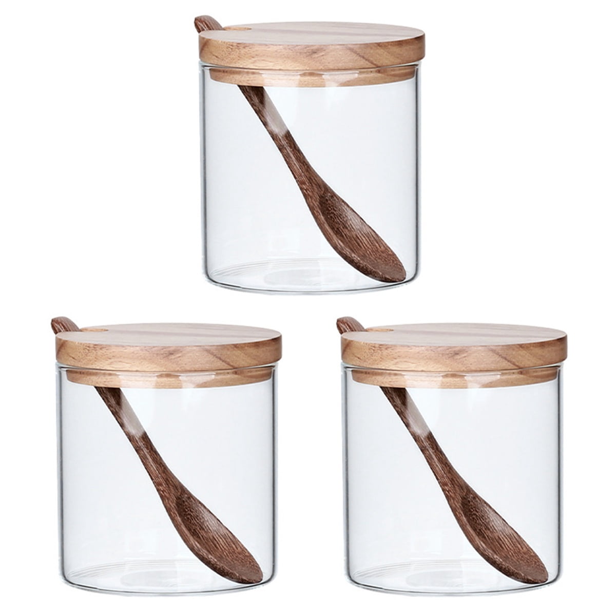 GOOHOCHY Set of 3 Spice Jars with Spoon Rack Salt Sugar Storage ...